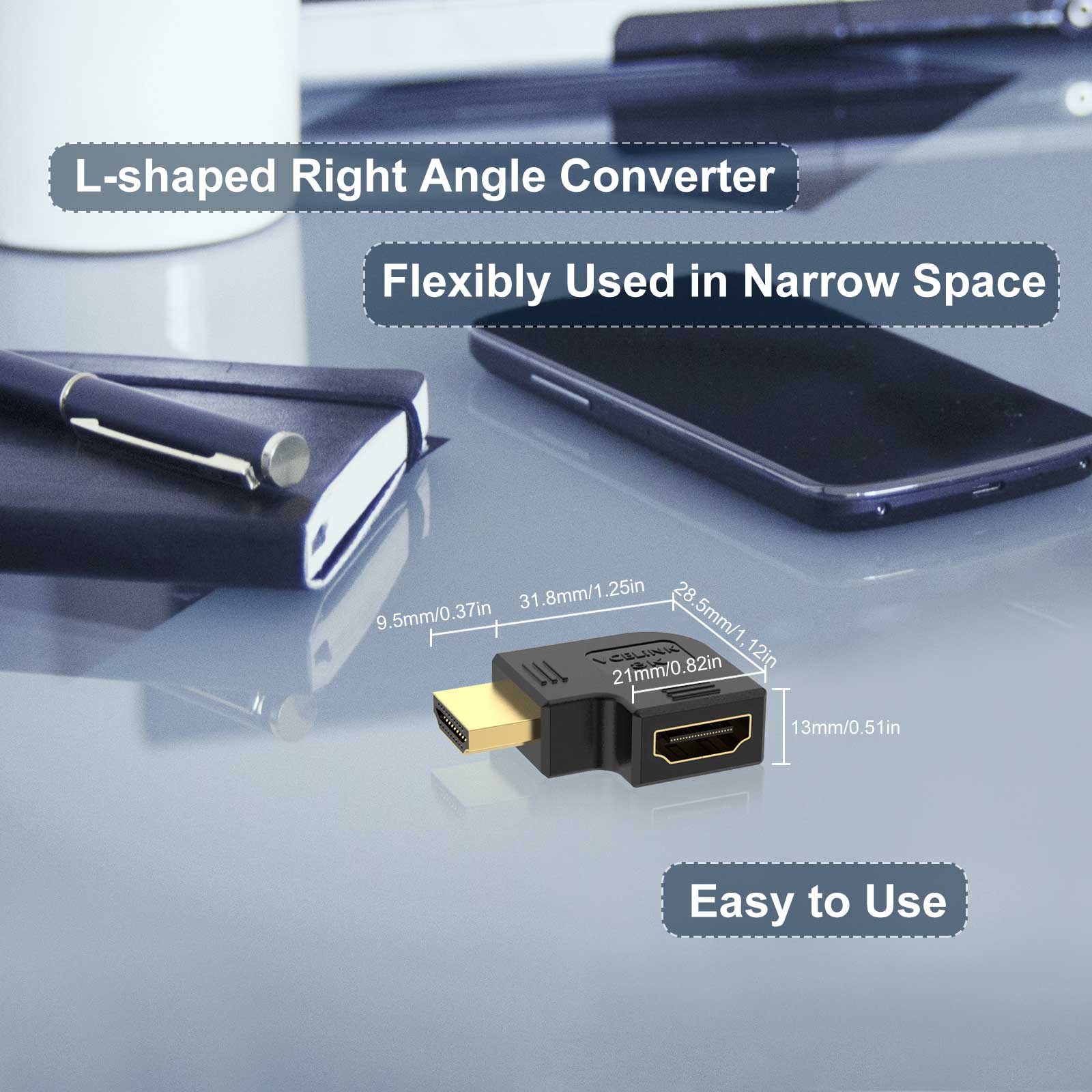 8K HDMI 2.1 Right Angle Adapter VCELINK